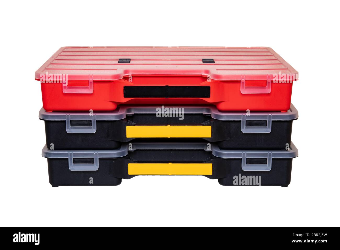 Equipment of craftsman. Three professional plastic storage boxes for ...