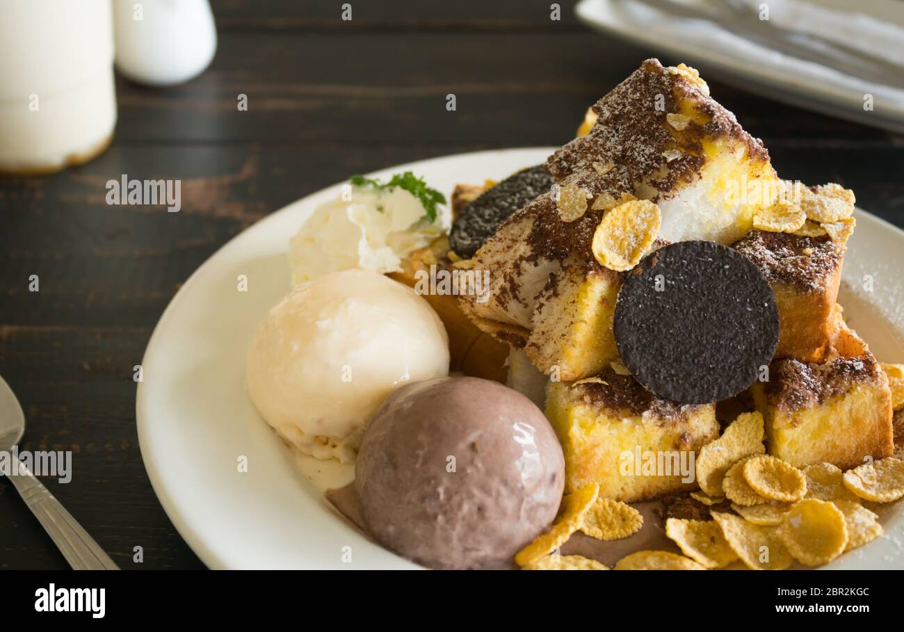 Sweet Toast Bread or Dessert and Cookies and Vanilla Chocolate Ice ...
