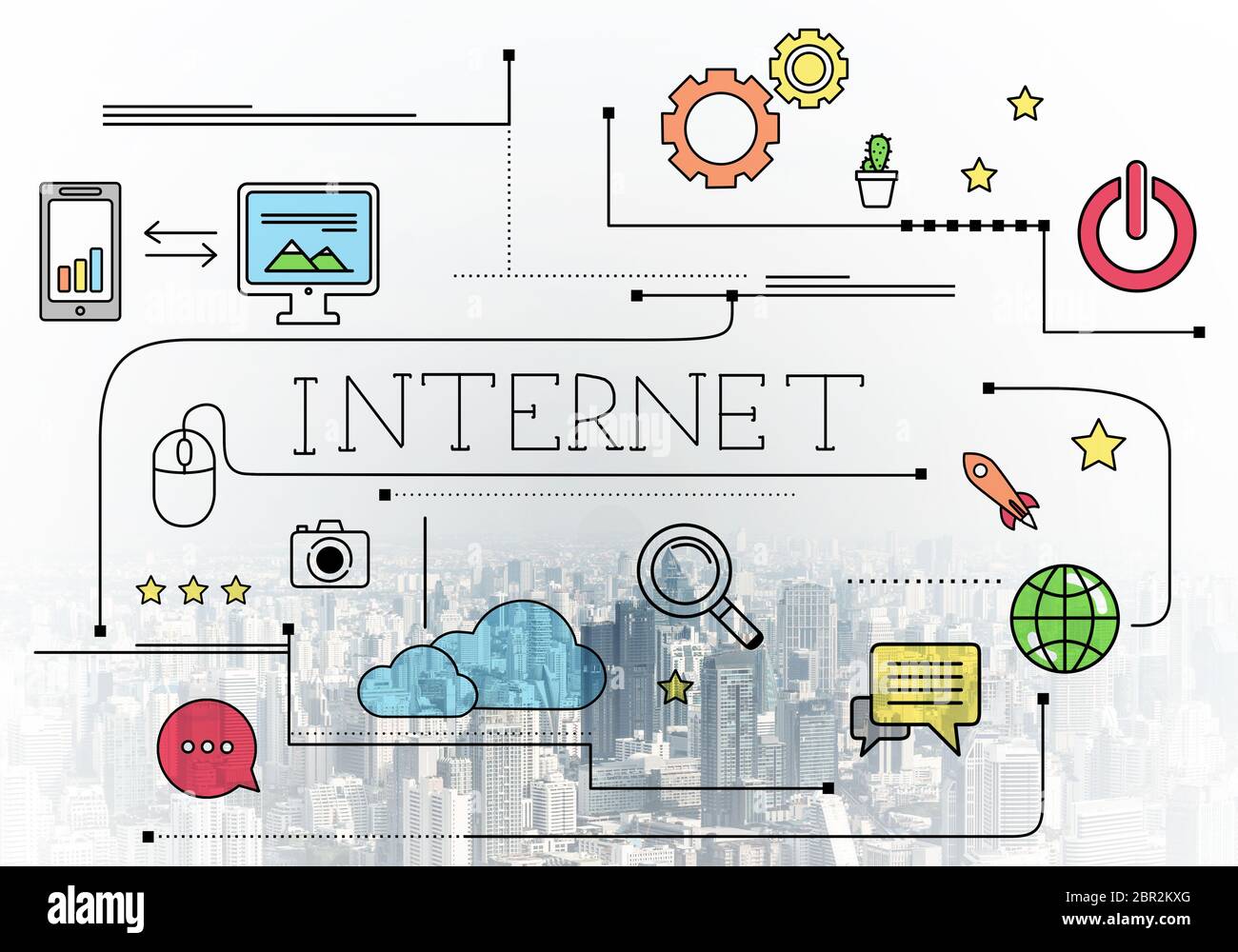 Internet connection sketch with media signs Stock Photo - Alamy