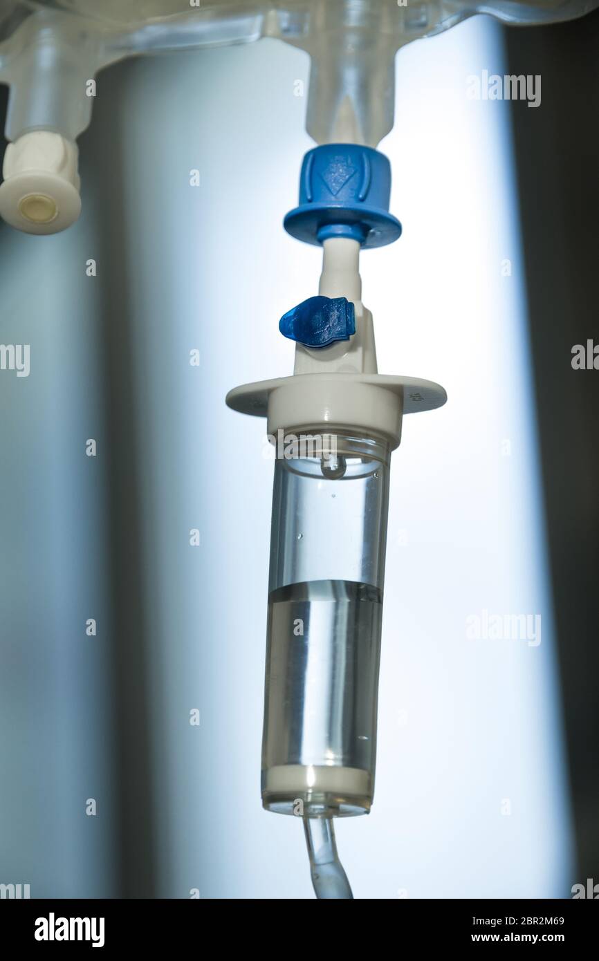 Closeup view of intravenous infusion drip equipment in hospital Stock ...