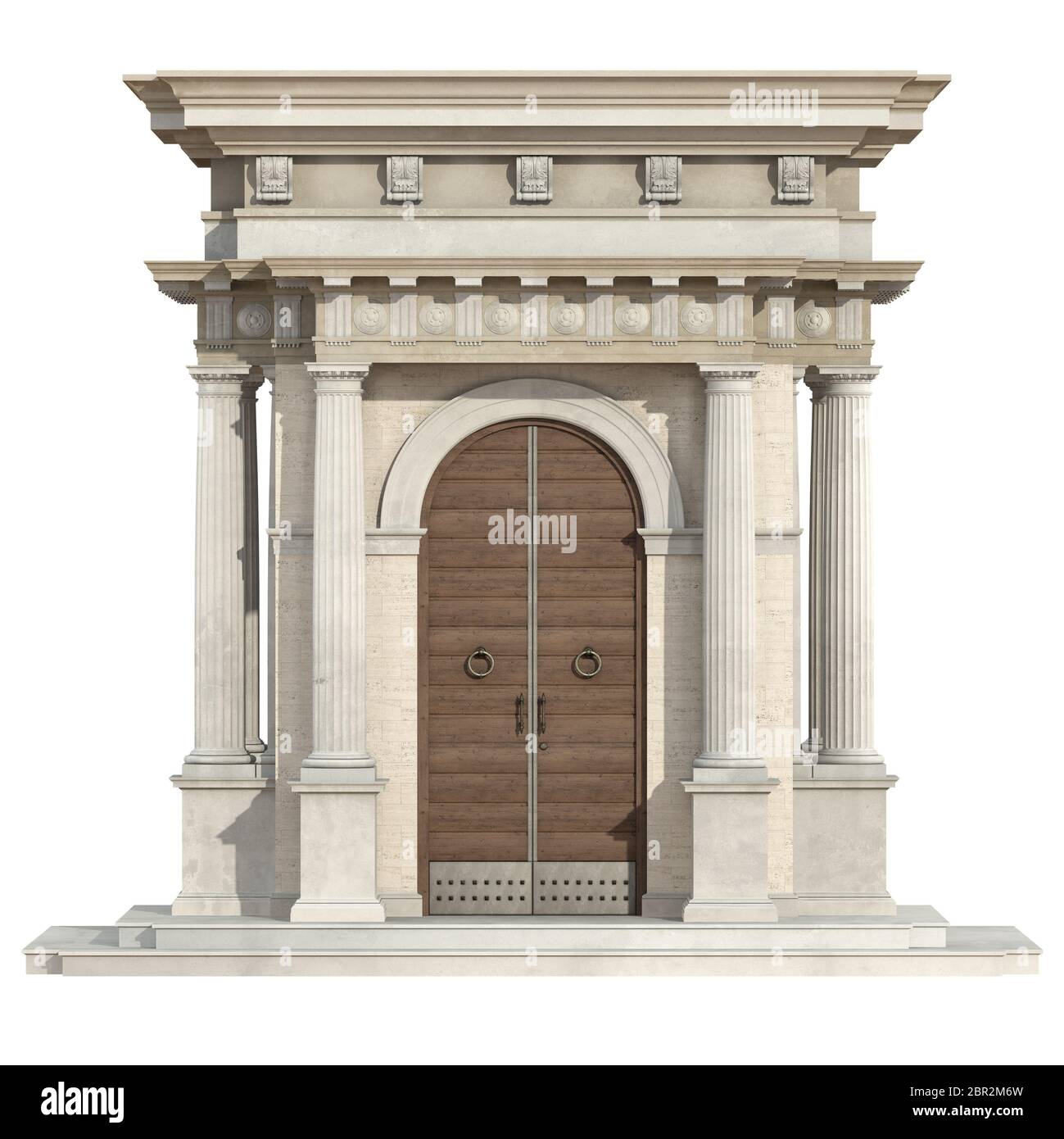 Old portal in neoclassical style with wooden front door and doric ...