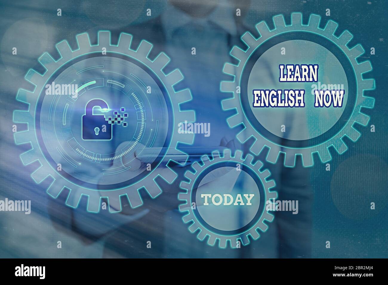 Text sign showing Learn English Now. Business photo showcasing gain or ...