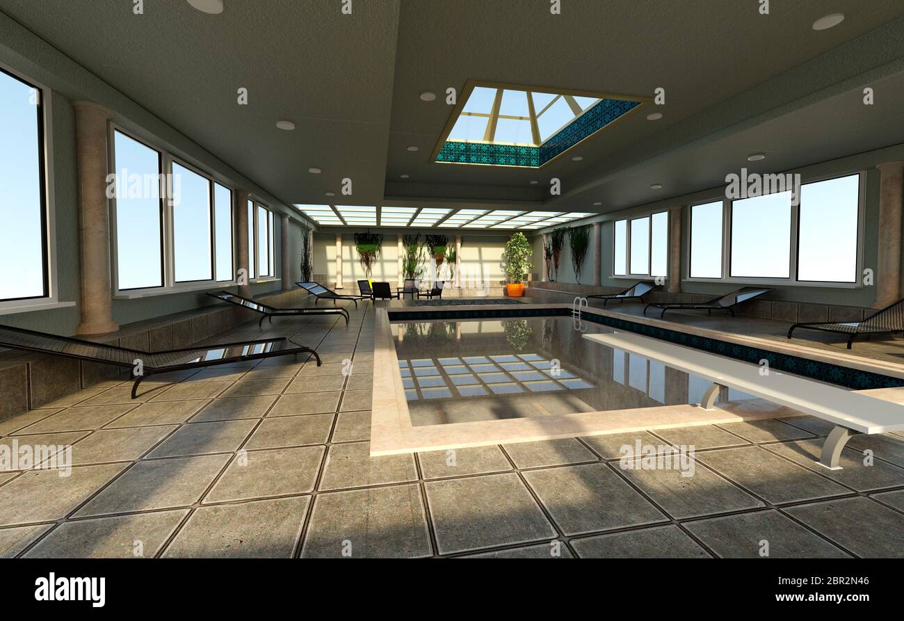 3D rendering of an indoor pool interior Stock Photo - Alamy