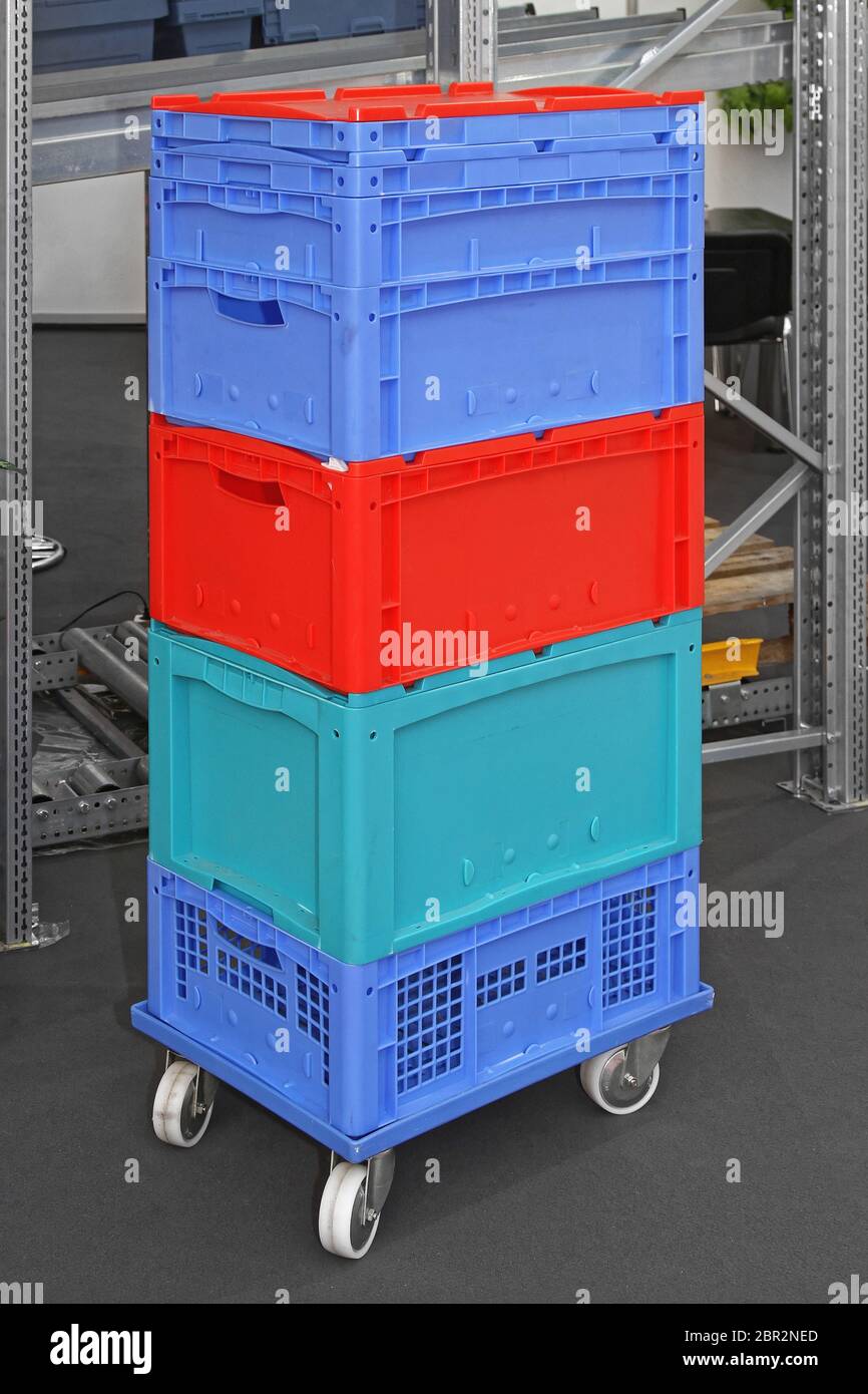 Plastic Boxes at Cart for Delivery Shipping Logistic Transport Stock ...