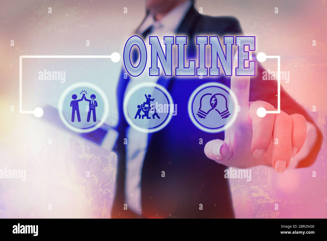 Conceptual hand writing showing Online. Concept meaning the computer or ...