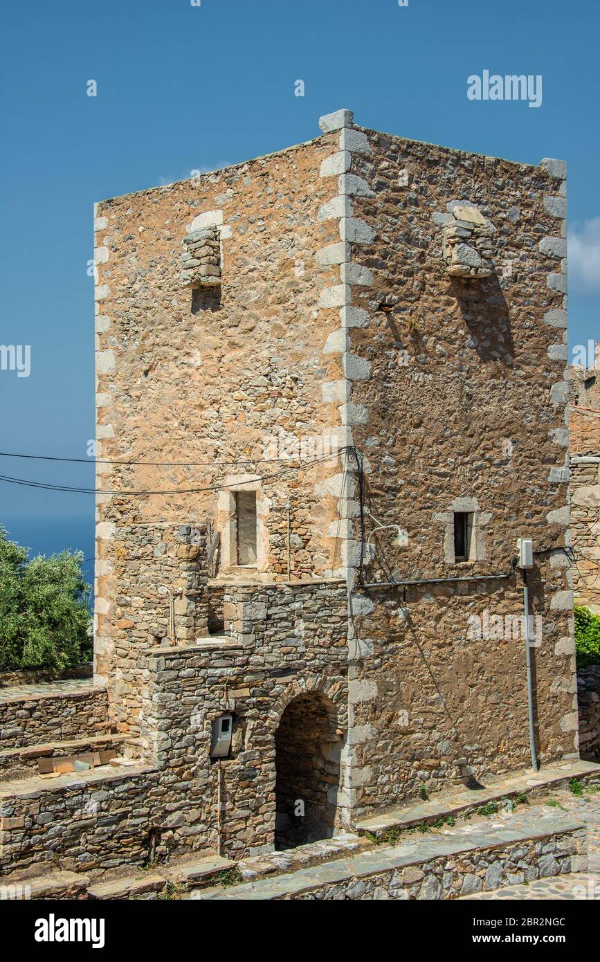 Vatheia, a village on the Mani Peninsula, in Greece. A major tourist ...