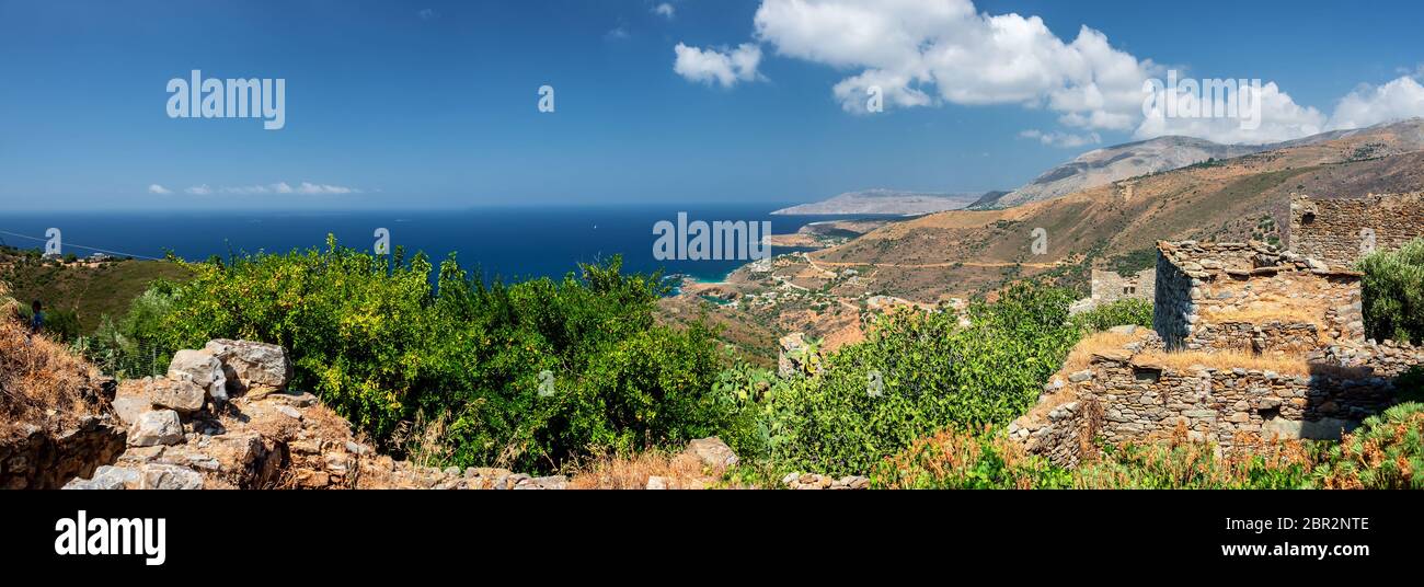 Vatheia, a village on the Mani Peninsula, in Greece. A major tourist ...