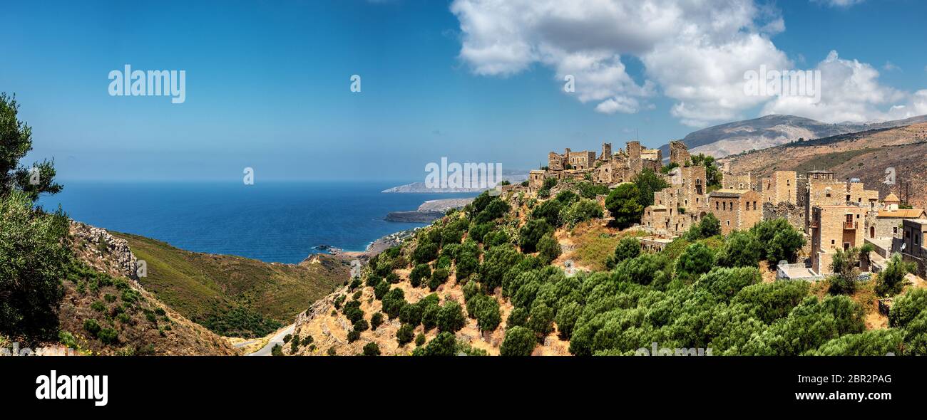 Vatheia, a village on the Mani Peninsula, in Greece. A major tourist ...