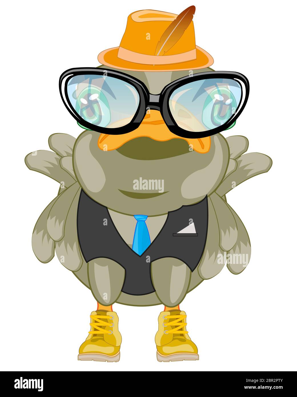 Vector illustration of the comic bird in fashionable suit and ...