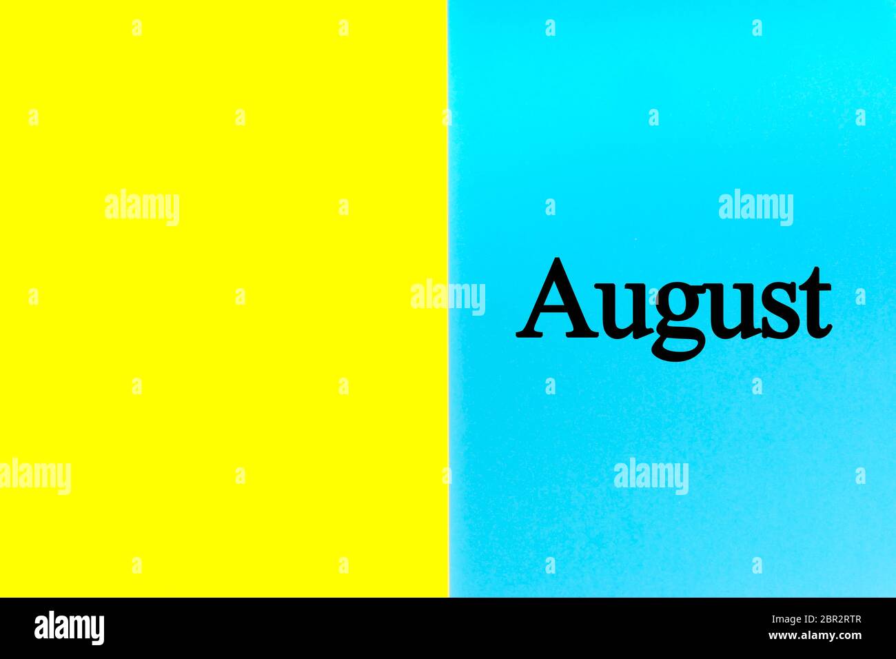 AUGUST written words on blue and yellow background. Calendar, Month ...