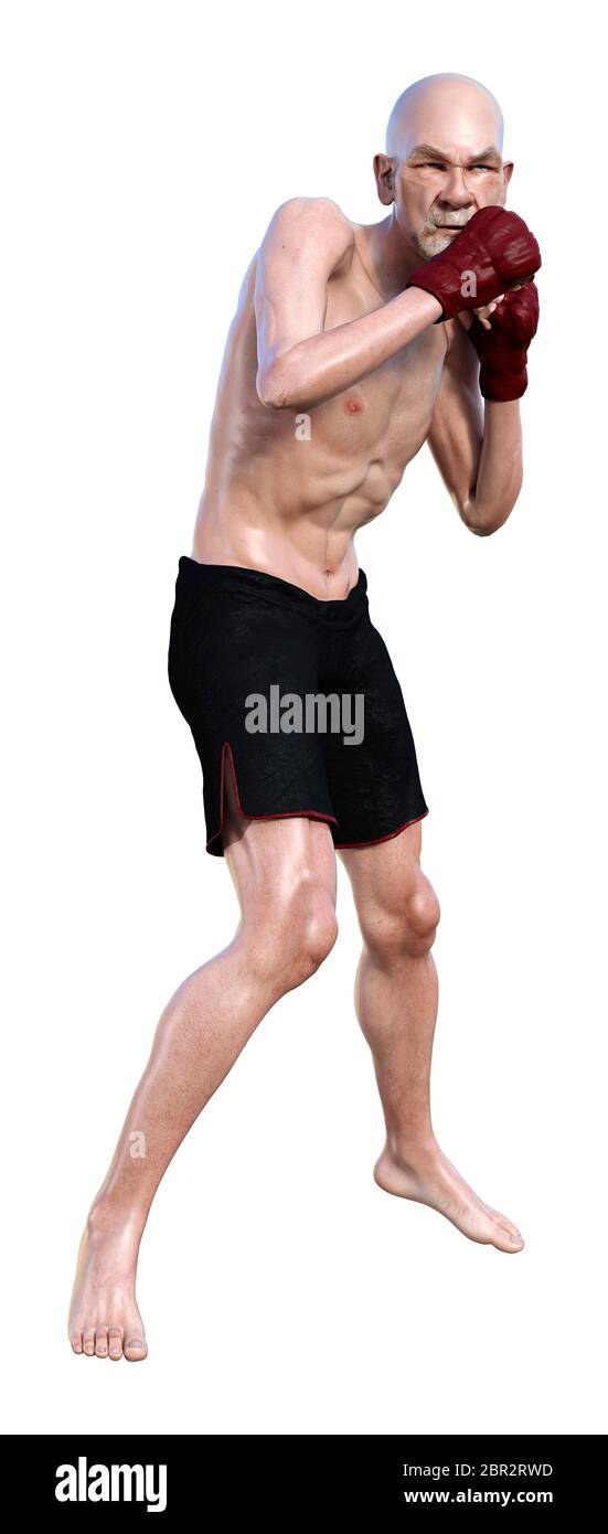 3D rendering of a senior man boxing isolated on white background Stock ...