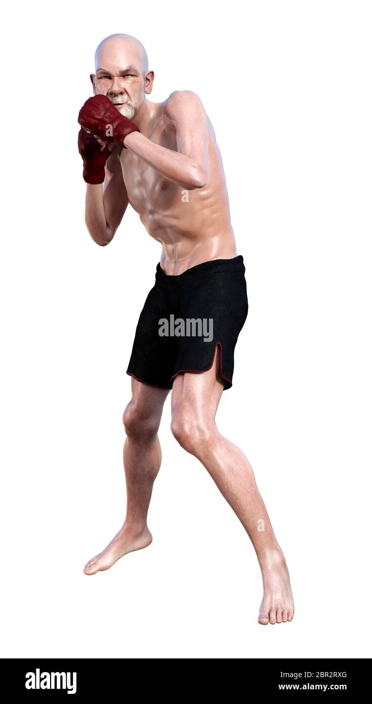 3D rendering of a senior man boxing isolated on white background Stock ...