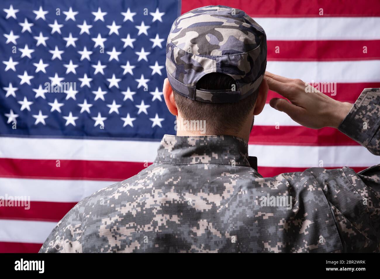 Rear View Of Military Man Saluting Us Flag Stock Photo - Alamy