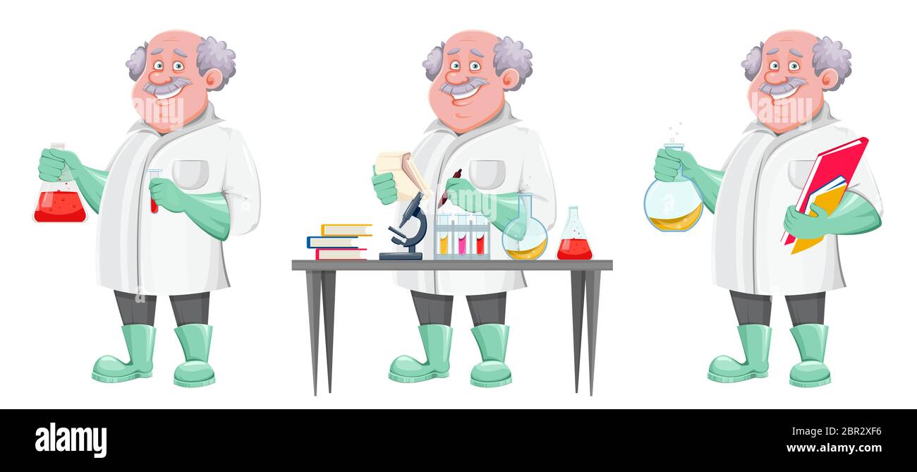 Professor cartoon character, set of three poses. Usable also as ...