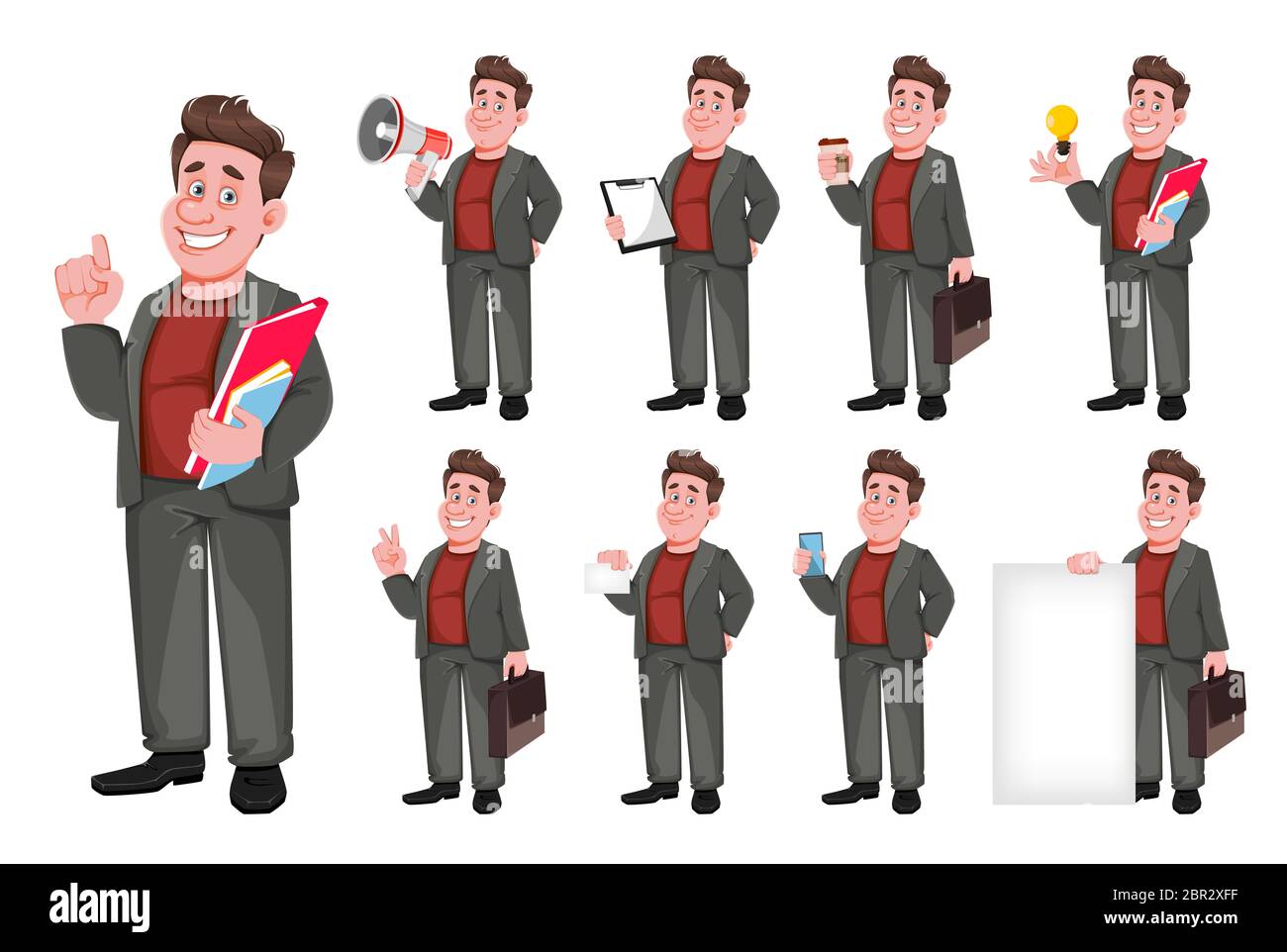 Smiling middle aged businessman, set of nine poses. Happy handsome ...