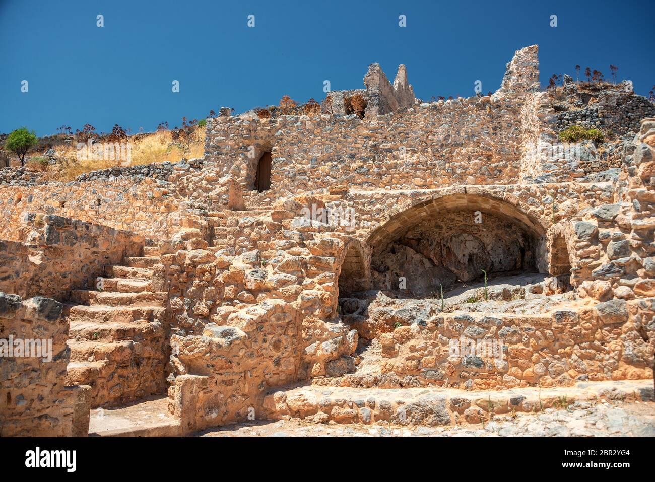 The ruins of the upper town on Monemvasia Stock Photo - Alamy
