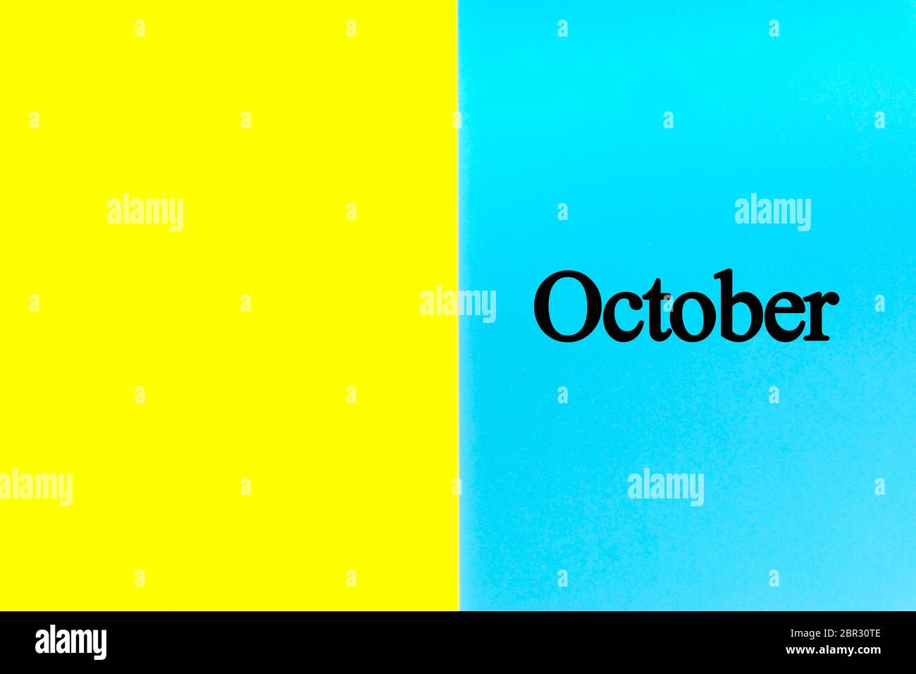 OCTOBER written words on blue and yellow background. Calendar, Month ...
