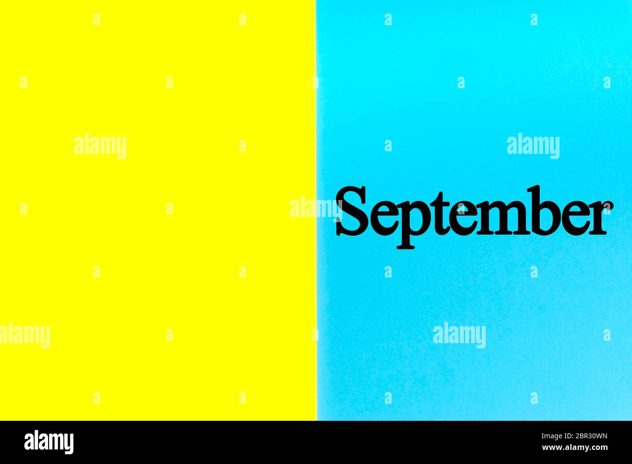 SEPTEMBER written words on blue and yellow background. Calendar, Month ...