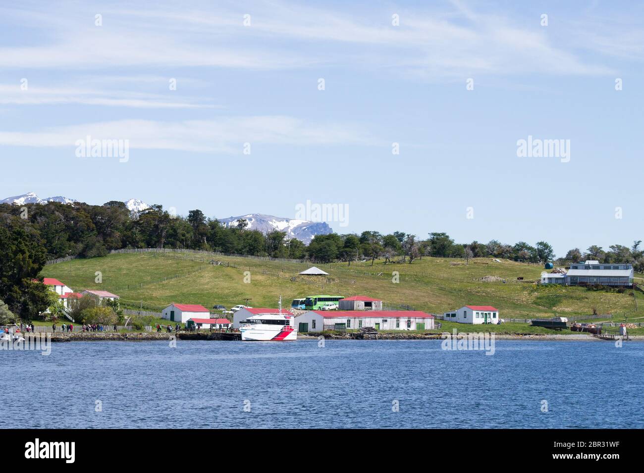 Harberton village from Beagle channel, Argentina landscape. Tierra del ...