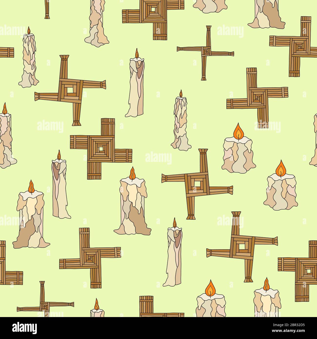 imbolc seamless with candles and brigid cross Stock Photo - Alamy