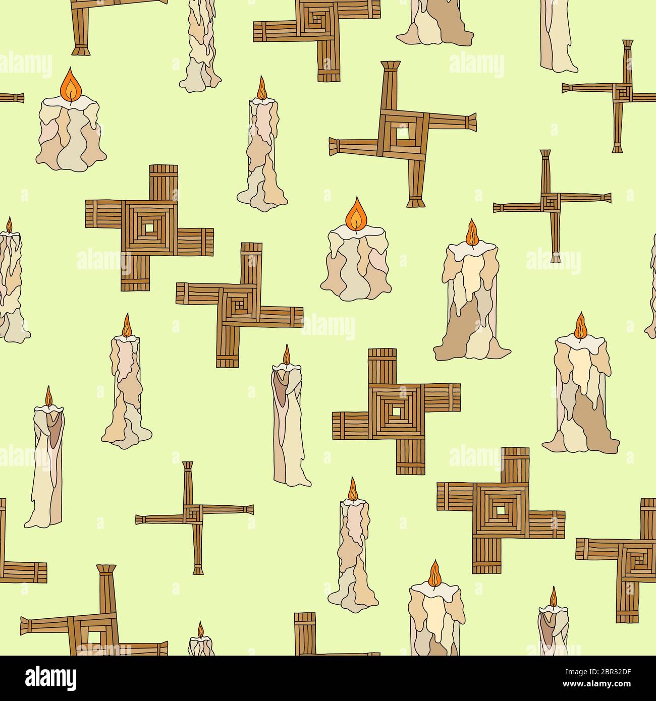 imbolc seamless with candles and brigid cross Stock Photo - Alamy