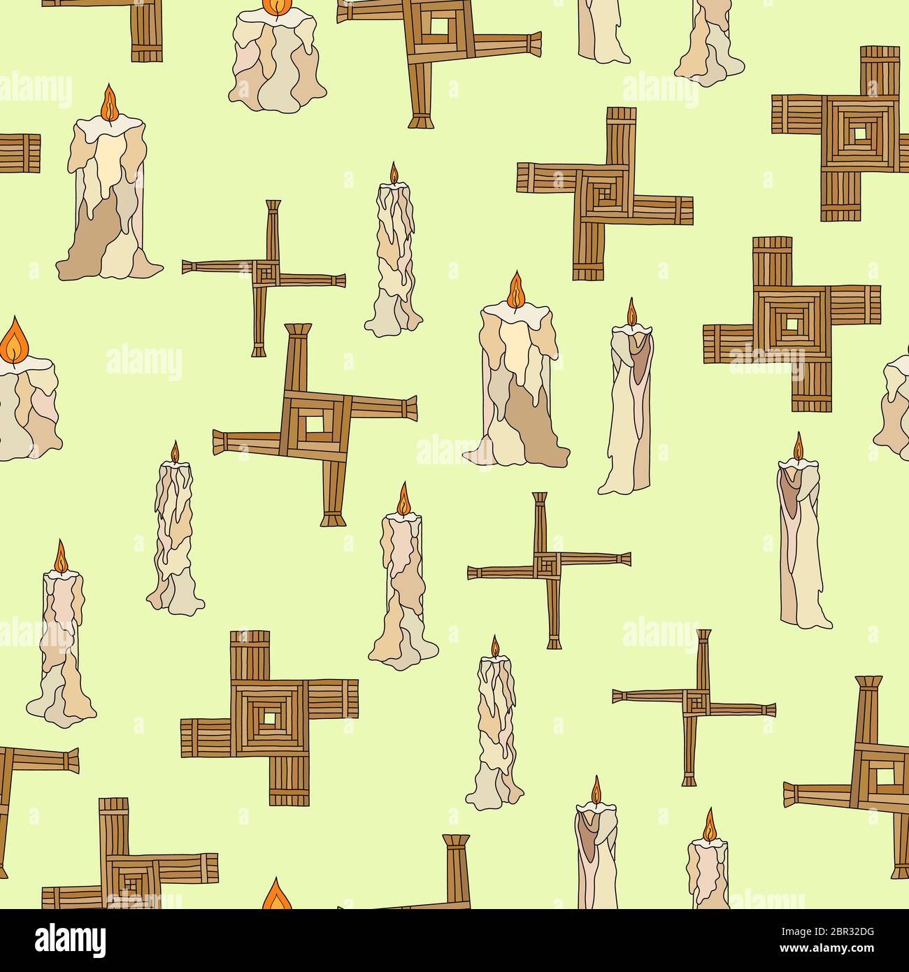 imbolc seamless with candles and brigid cross Stock Photo - Alamy