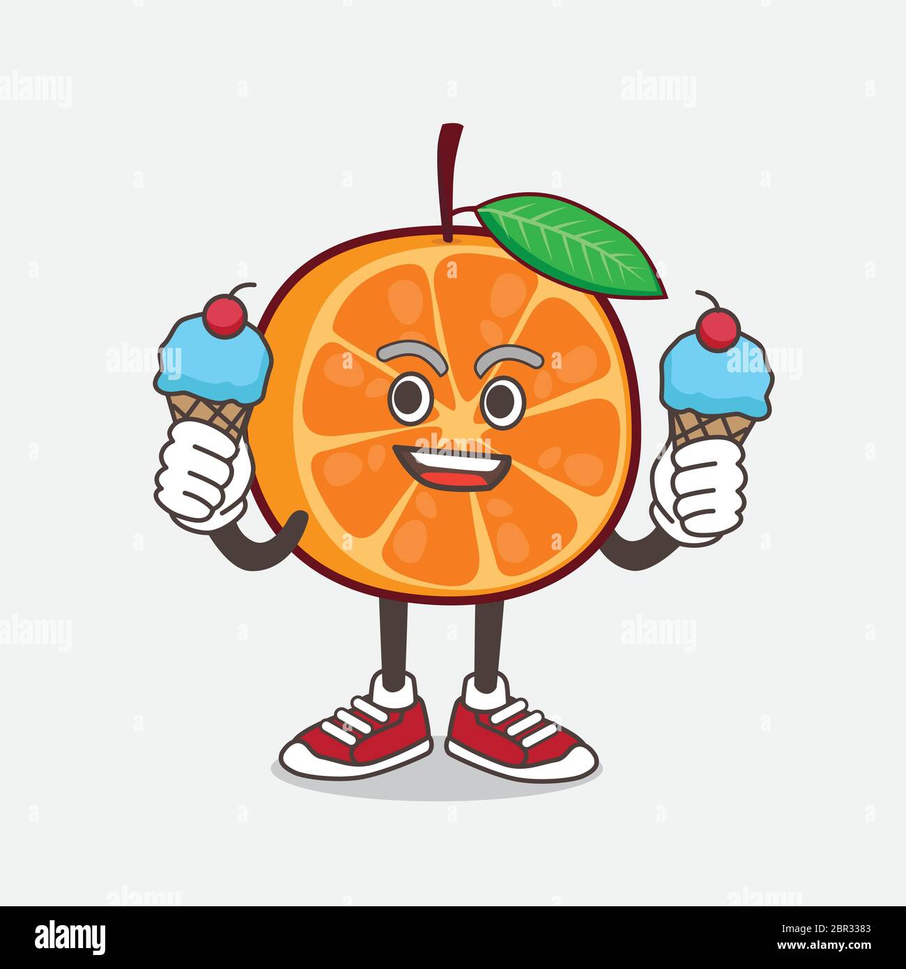 An illustration of Orange Fruit cartoon mascot character eating two ice ...