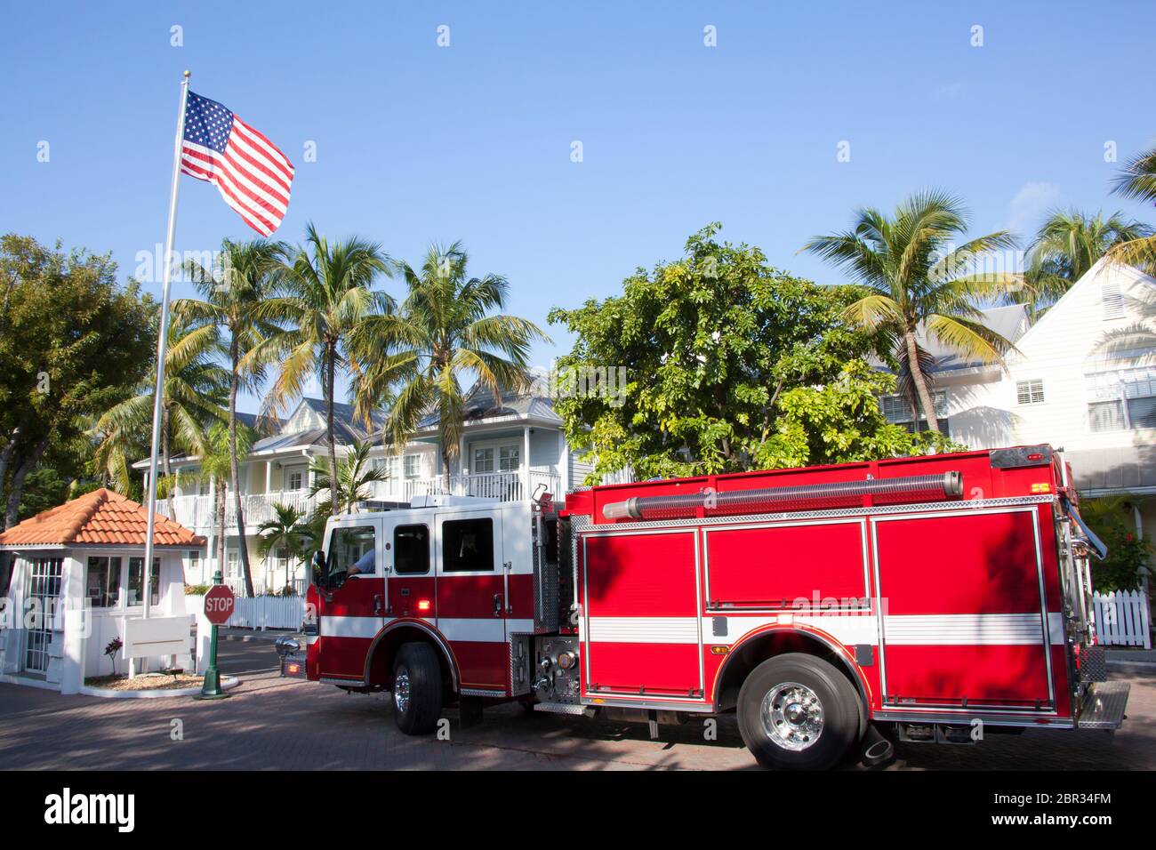 The fire truck driving into Key West town gated community to extinguish ...