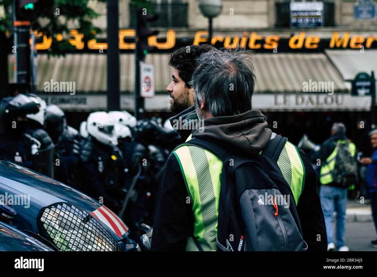 Paris France May 04, 2019 View of press journalist covering protests of ...
