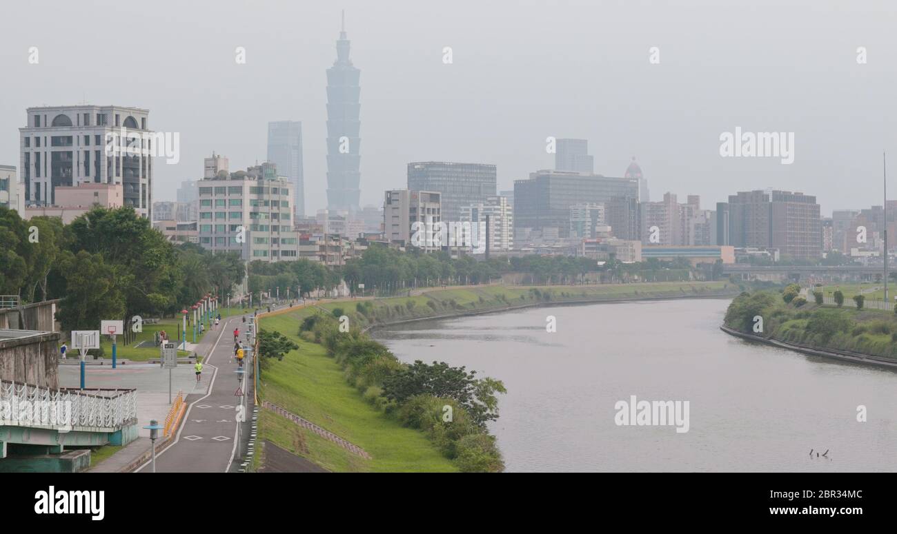 Taipei city, Taiwan 27 May 2018:- Taipei city river side under air ...