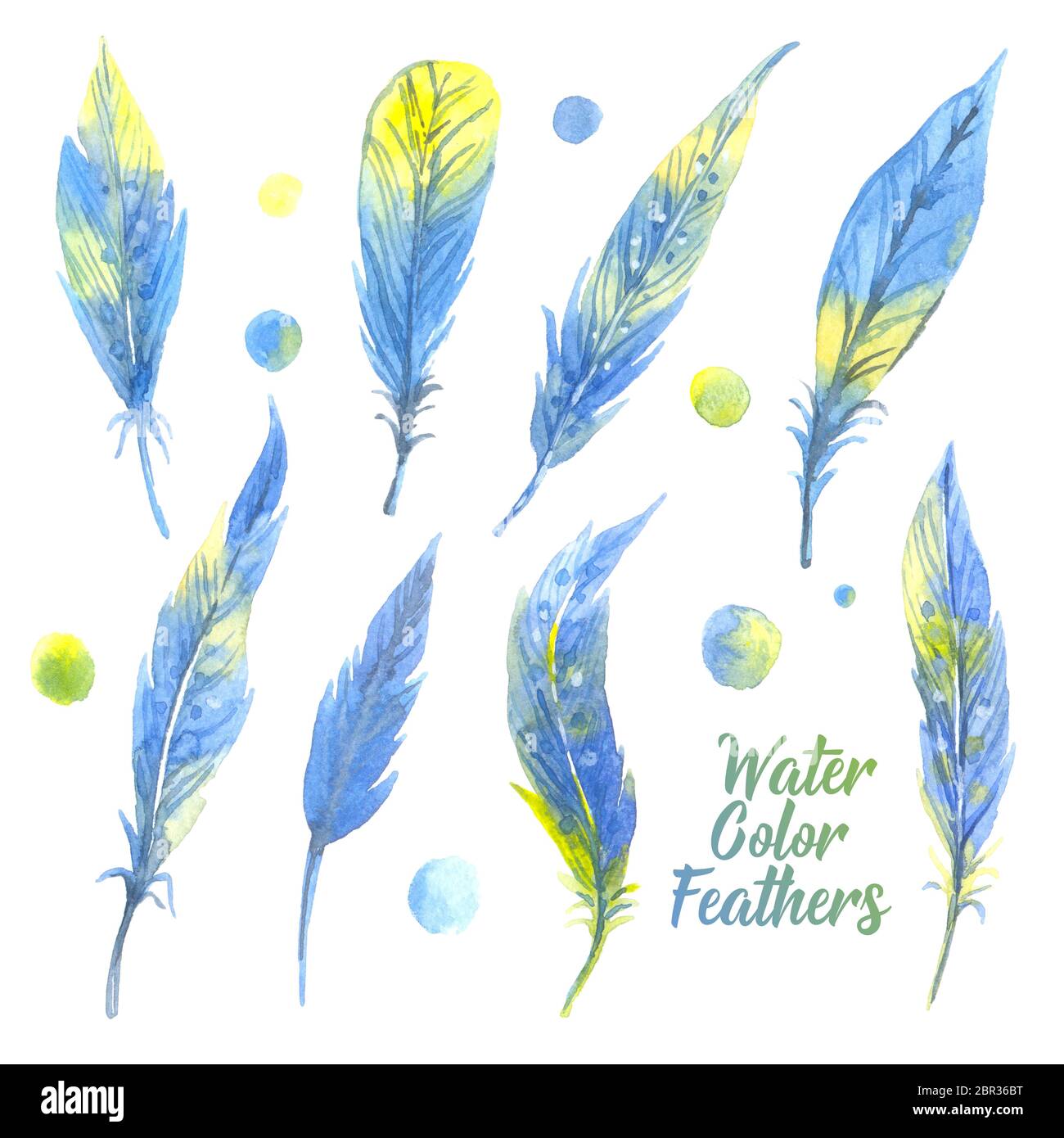 Watercolor blue feather set. Hand drawn illustration Stock Photo - Alamy