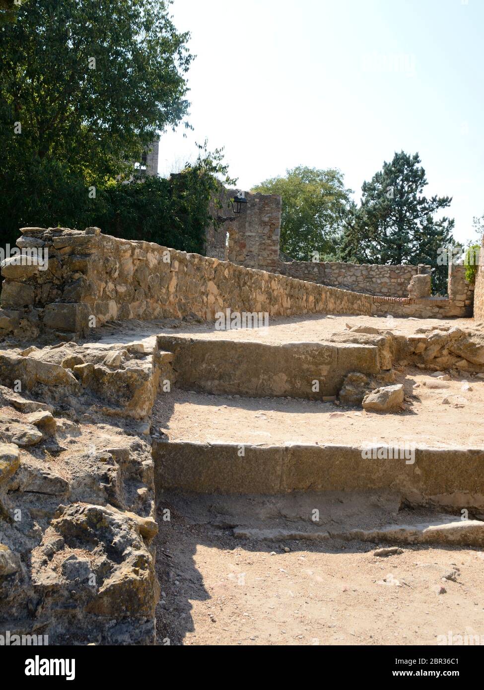 Ancient stone stairs in the old town of Girona, Catalonia, northeastern ...
