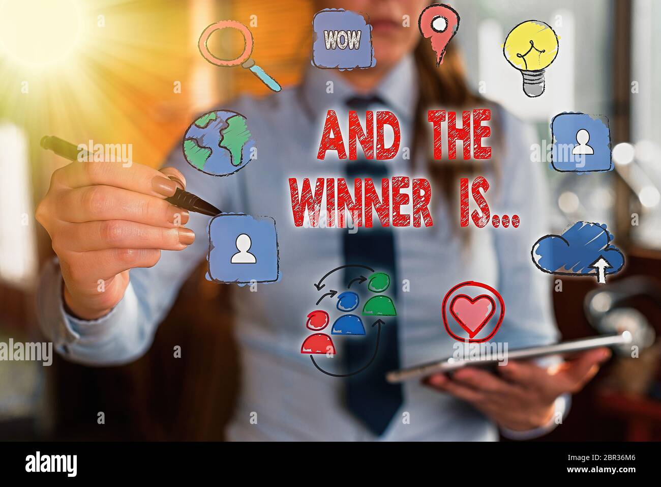 Text sign showing And The Winner Is. Business photo text announcing an ...