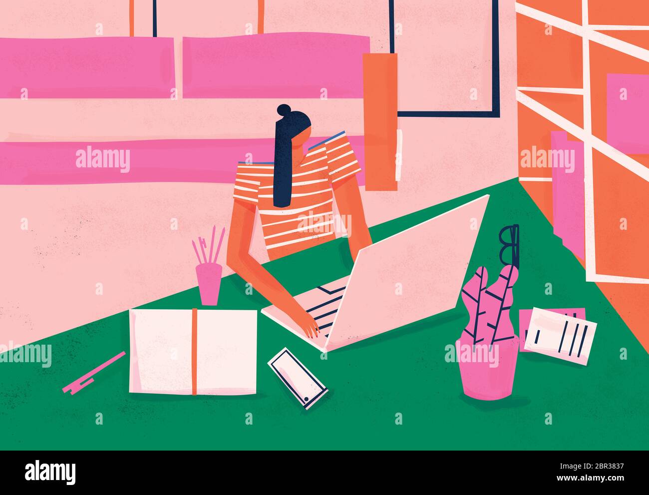 Work from home. Remote worker doing telecommuting at home workspace ...