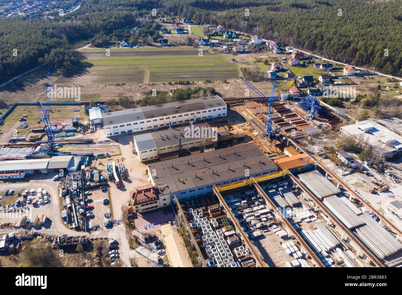 Aerial view from above of industrial buildings, warehouses or factory ...