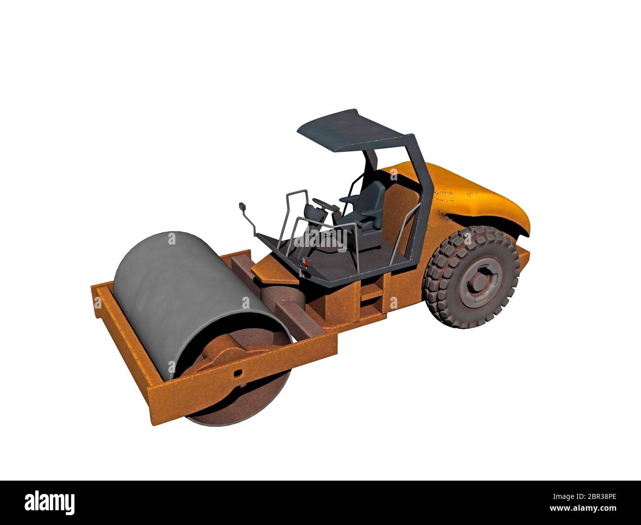Steamroller with cab in road construction 3D rendering Stock Photo - Alamy