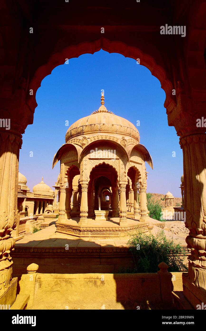 Royal Chhatri cenotaphs at Bada Bagh, Jaisalmer, Rajasthan, India Stock ...