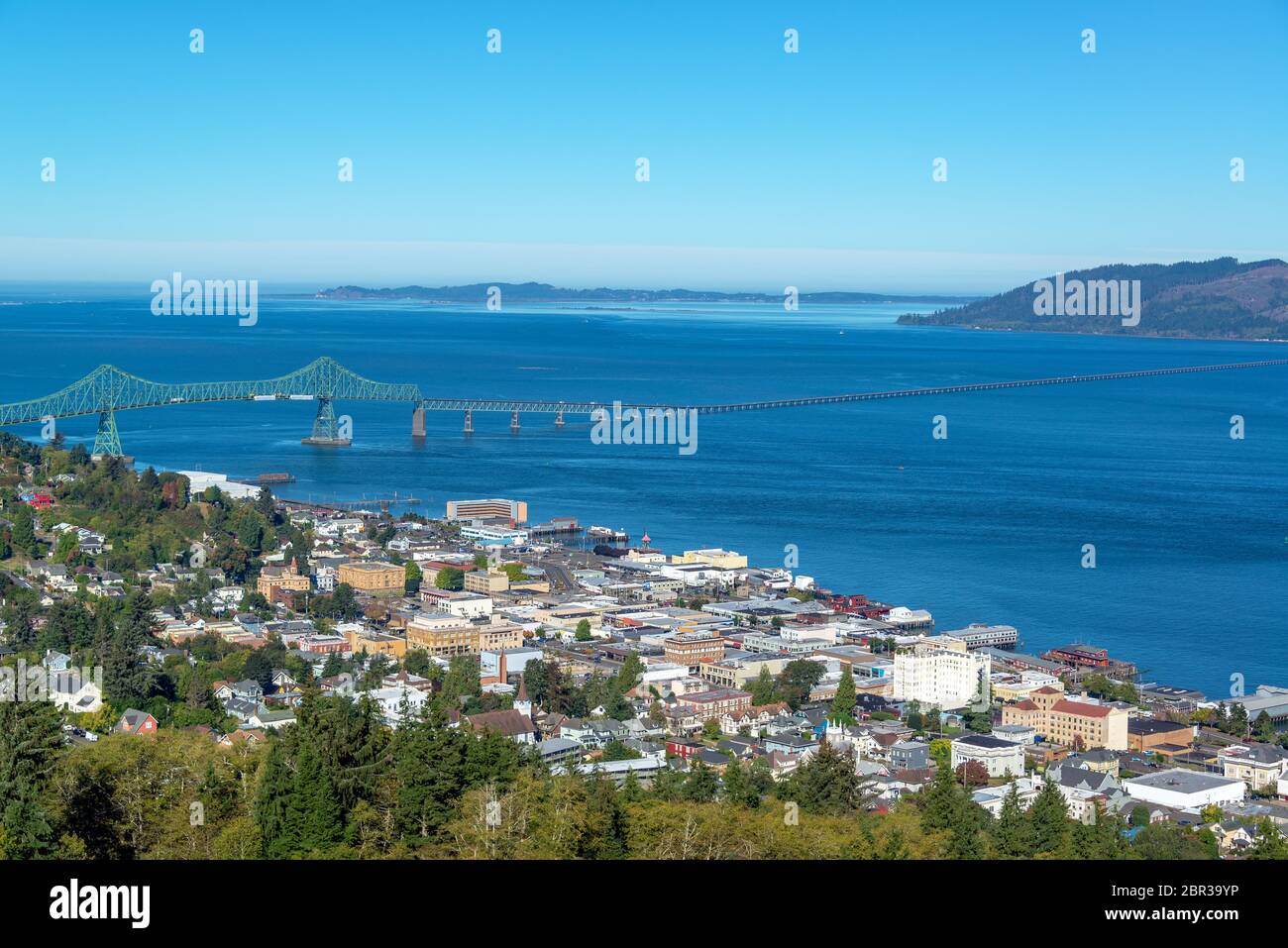 Cityscape view of Astoria, Oregon with the Astoria Megler Bridge and ...