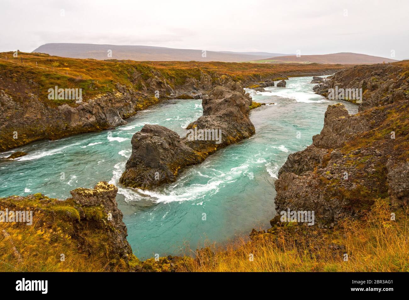 Powerful River Cutting Through Volcanic Rock in Northern Iceland Stock ...