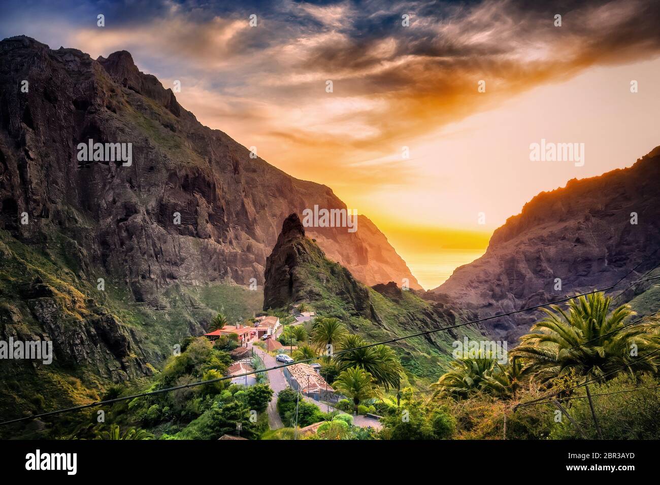 Masca village and Teno Mountains landscape at sunset on Tenerife Island ...