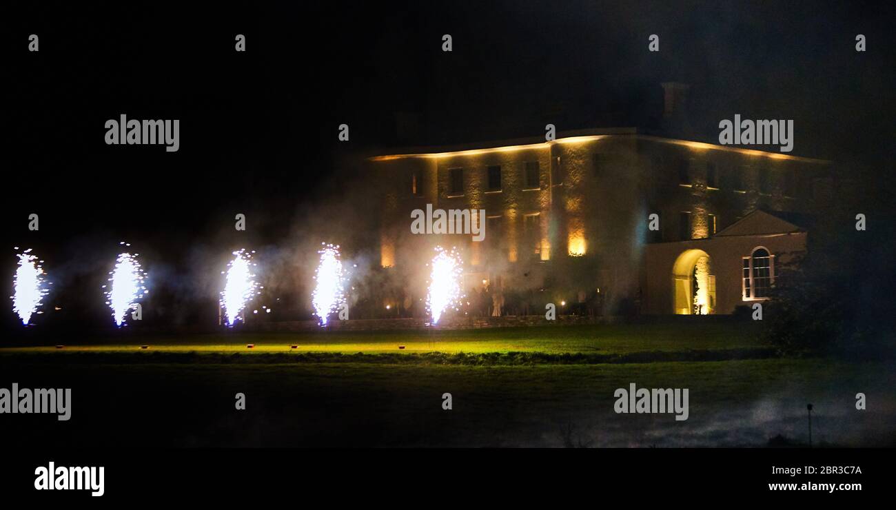 Fireworks during a wedding reception at Rockbeare Manor near Exeter ...