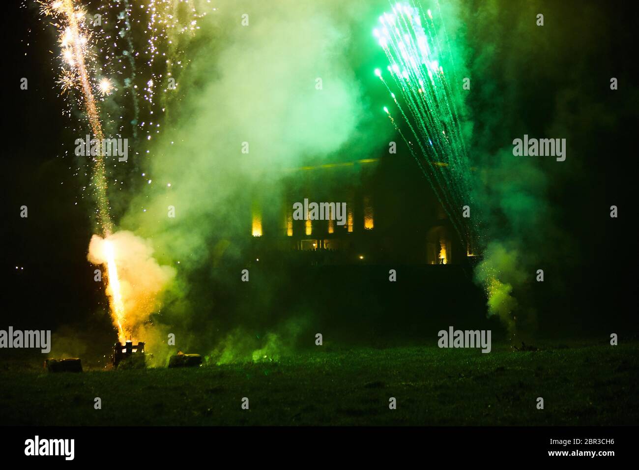 Fireworks during a wedding reception at Rockbeare Manor near Exeter ...