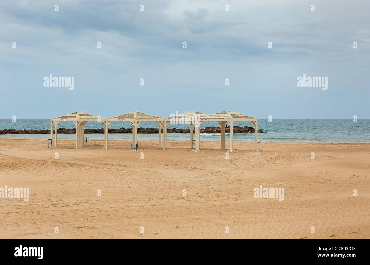 Panorama of a lonely romantic beach on the Mediterranean, Haifa, Israel ...