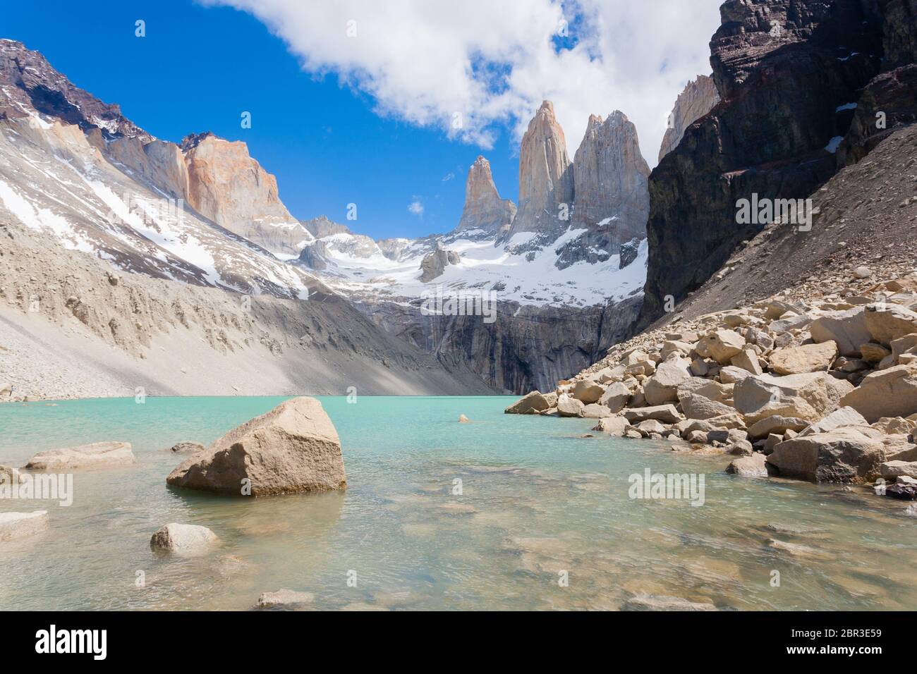 Torres del Paine peaks view, Chile. Base Las Torres viewpoint. Chilean ...