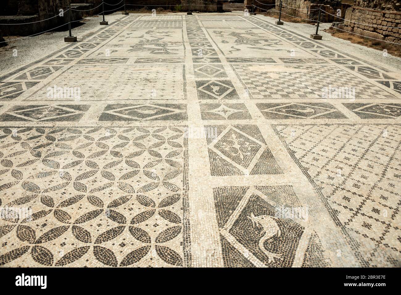 Roman Baths in Isthmi, amazing mosaics! Stock Photo - Alamy