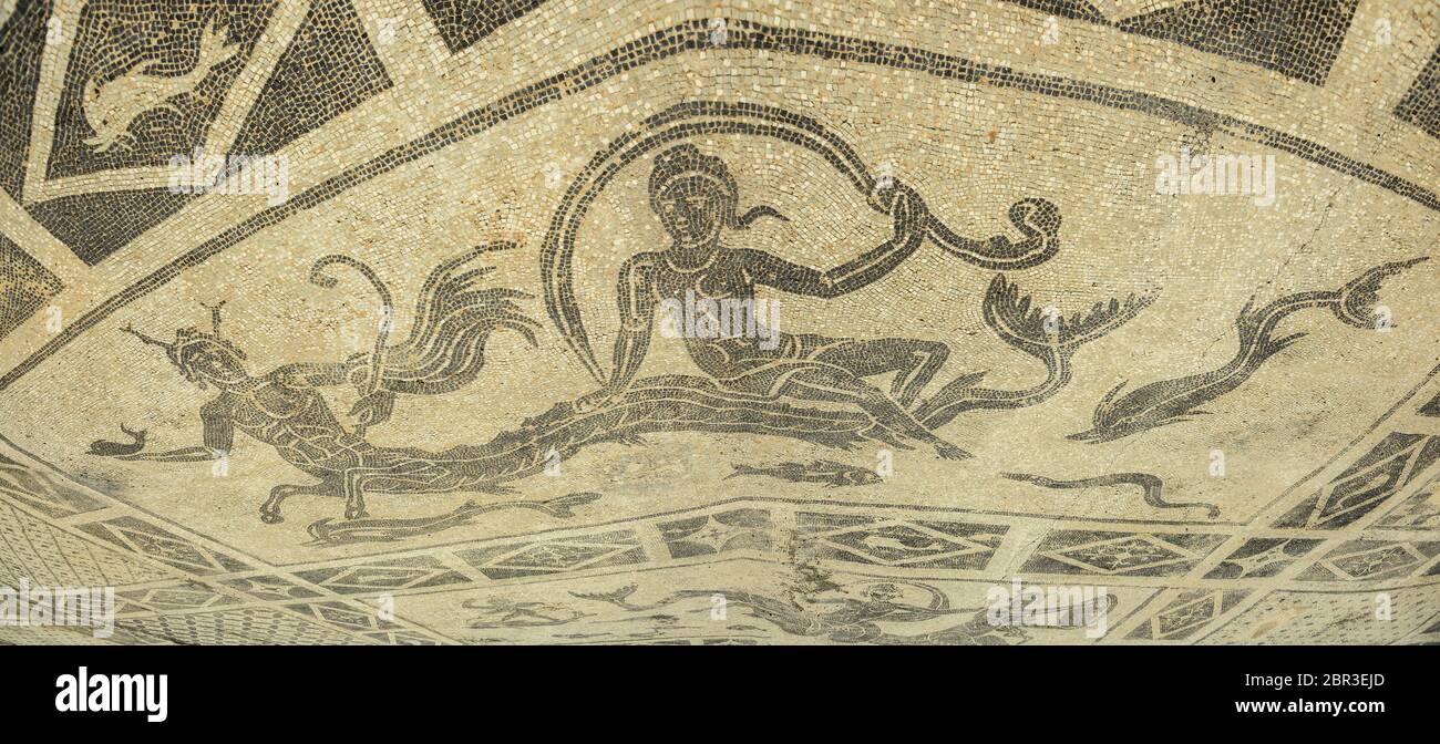 Roman Baths in Isthmi, amazing mosaics! Stock Photo - Alamy