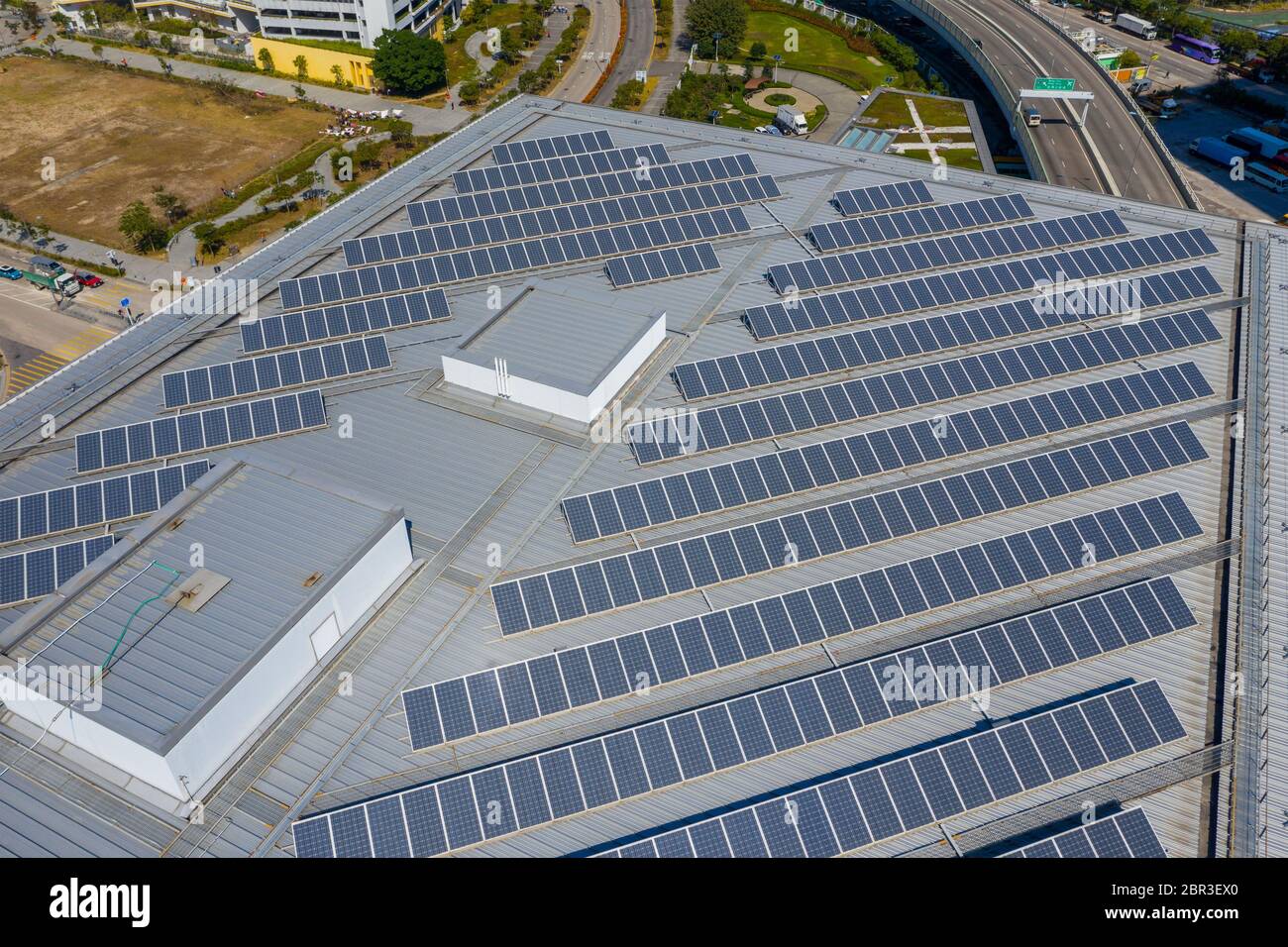 Solar panel on roof top building Stock Photo - Alamy