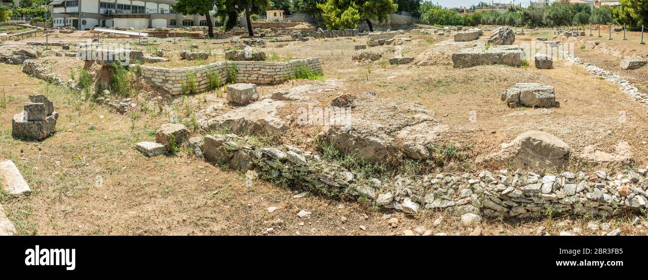 Remains of Zeus temle in Isthmi, Corinth Stock Photo - Alamy