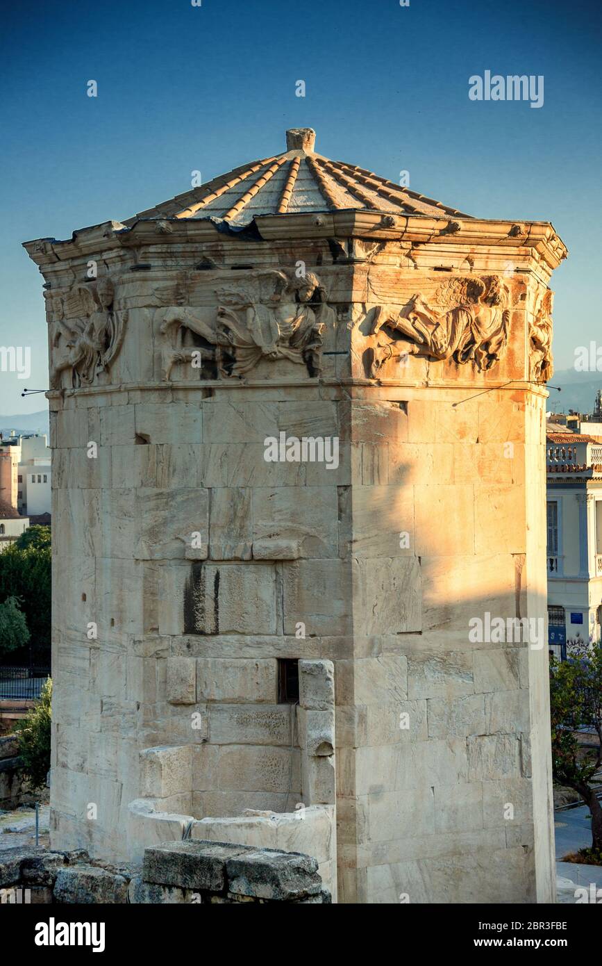 Tower of Winds or Aerides on Roman Agora, Athens, Greece. It is one of ...
