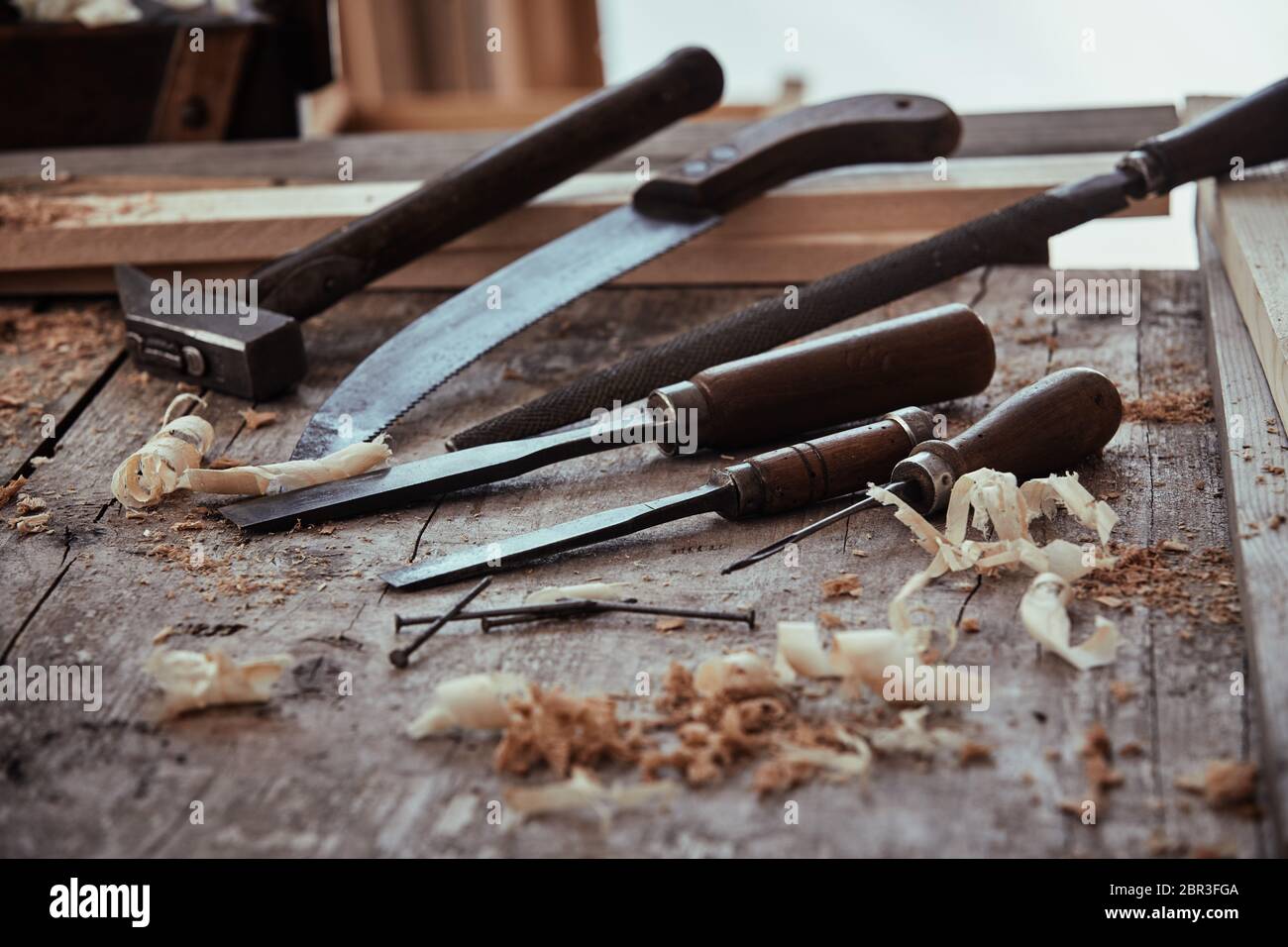 Old carpenter tools hammer chisels hi-res stock photography and images ...